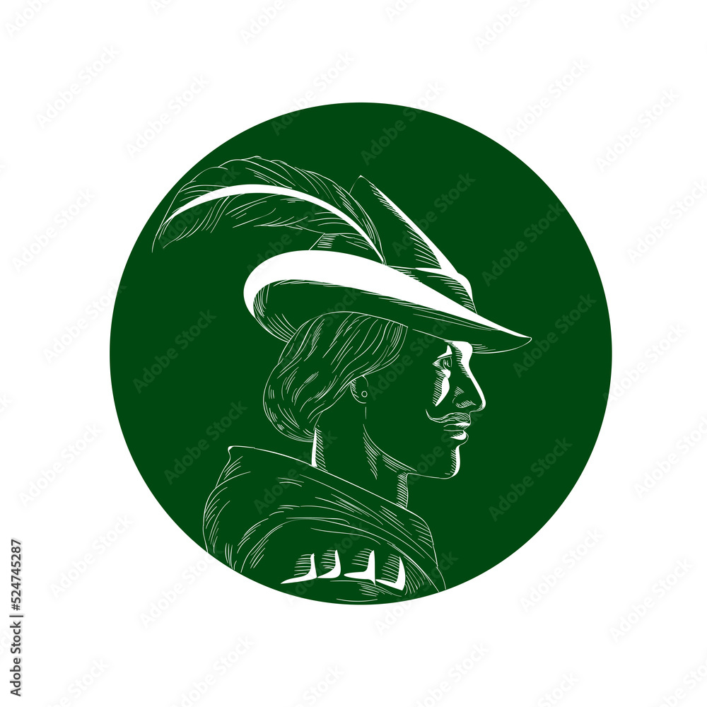 Illustration of a Robin Hood wearing medieval hat with a pointed brim ...