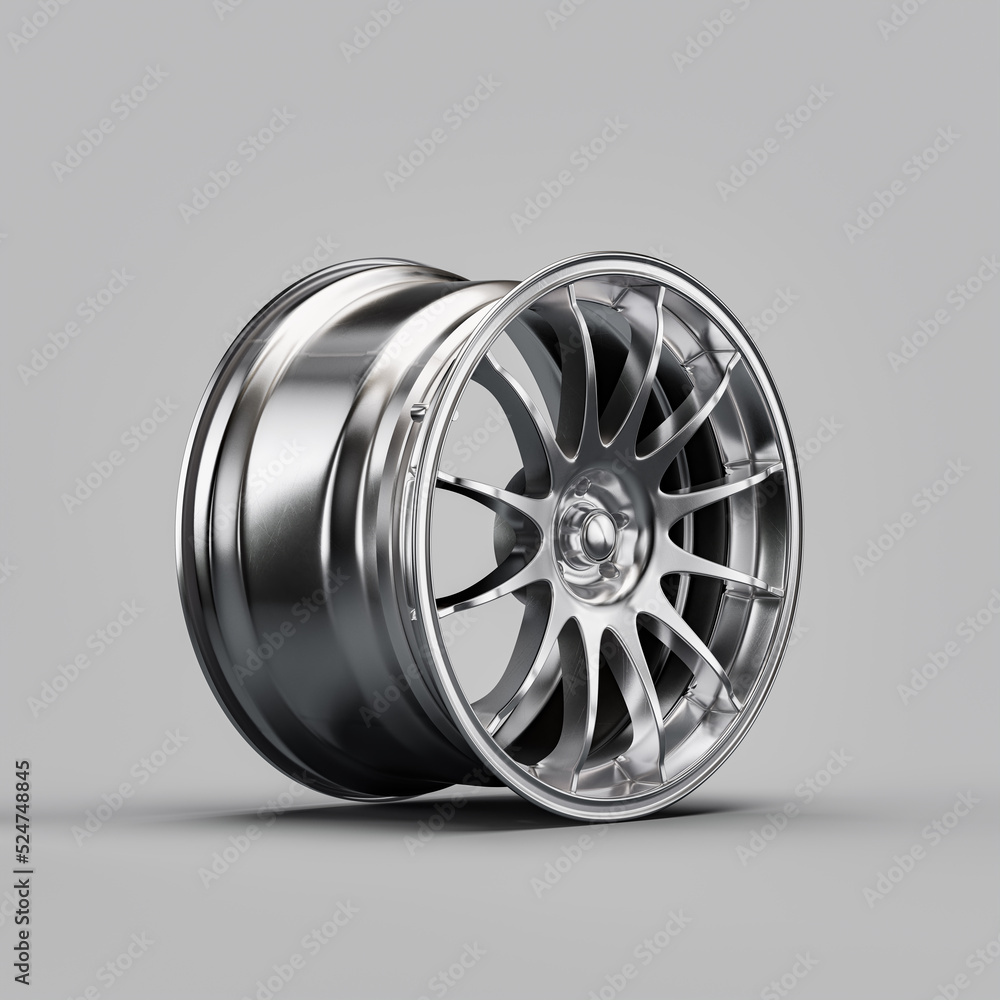 Shiny silver metallic alloy aluminum car rim isolated on white ...