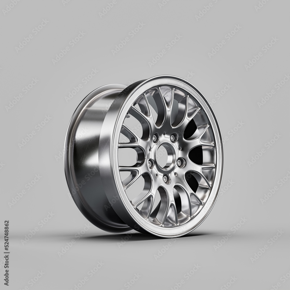 Shiny silver metallic alloy aluminum car rim isolated on white ...
