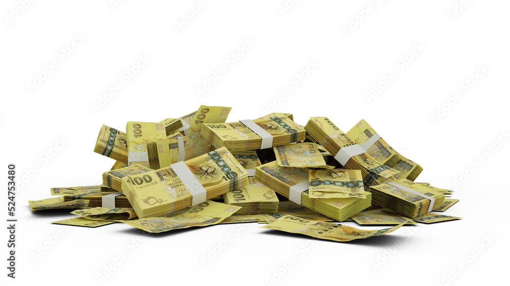 3D Stack of 100 Fijian dollar notes isolated on white background Stock ...