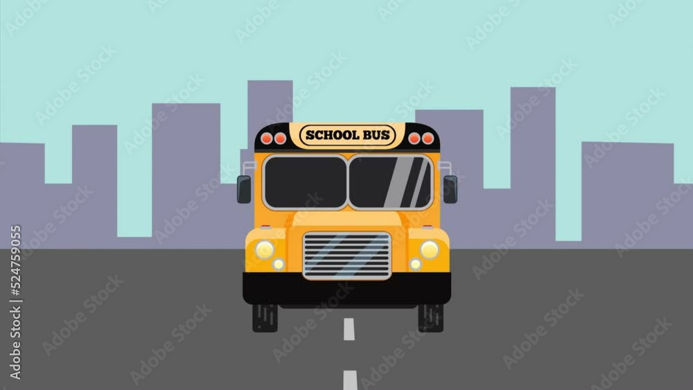 Yellow school bus animation with city background. Stock Video | Adobe Stock