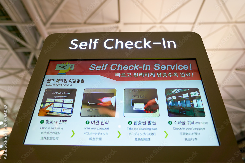 INCHEON, SOUTH KOREA - CIRCA MAY, 2017: self check-in kiosk at Incheon ...