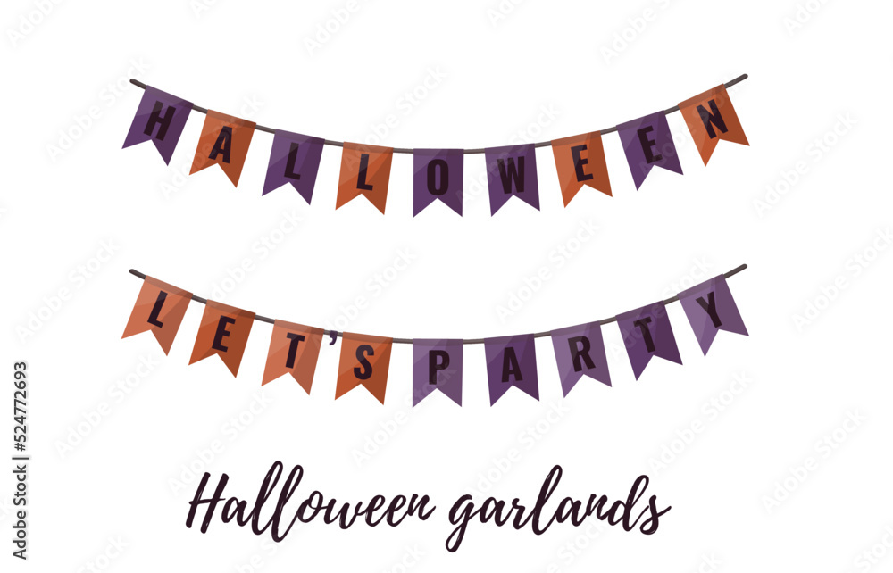Halloween orange and purple garlands. Halloween patry decor, orange and ...
