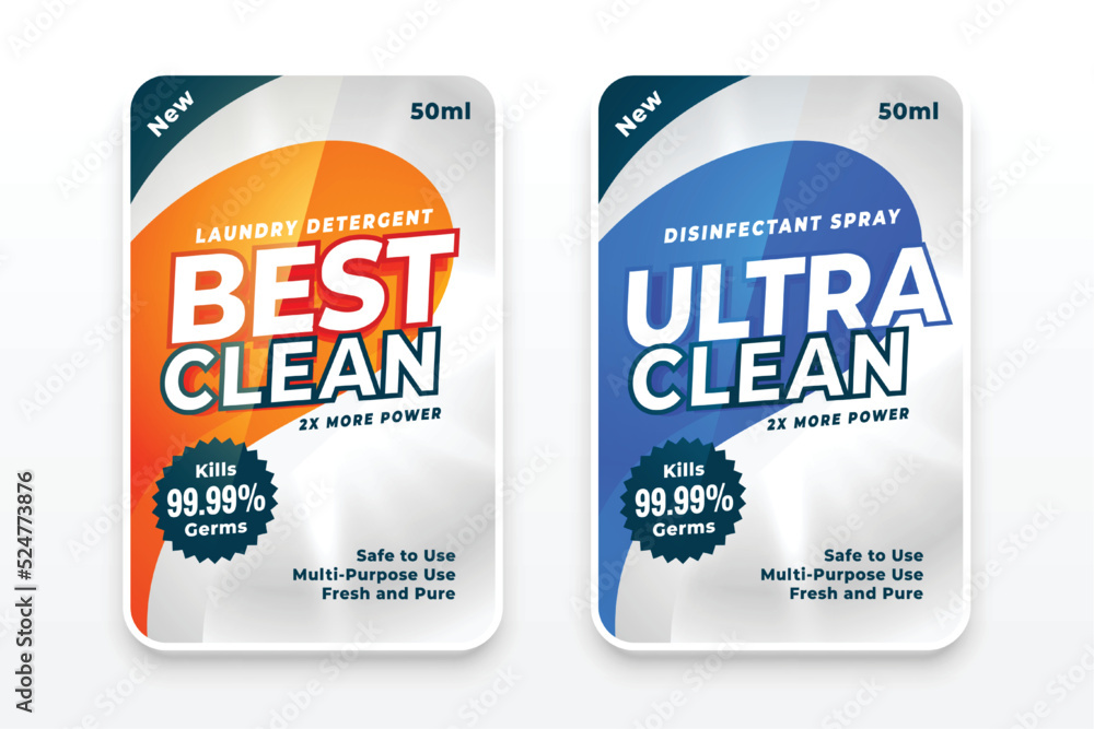 liquid or powder detergent label sticker design set Stock Vector ...