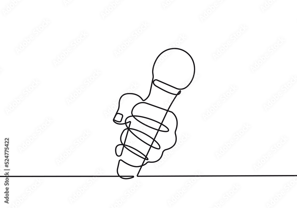 Microphone Continuous Line Drawing. Hand with Microphone Minimalist ...