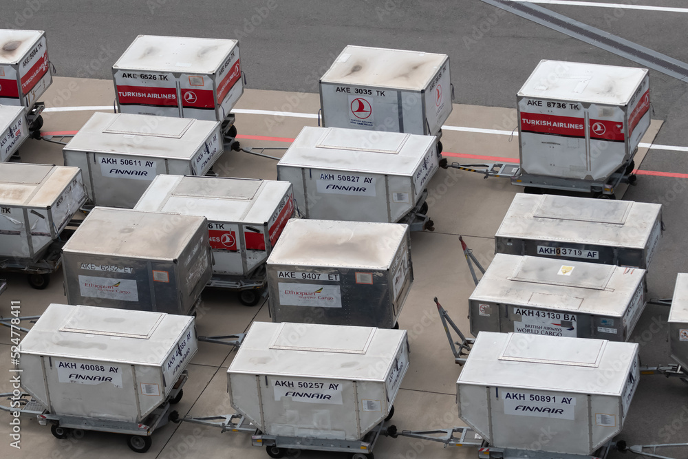 Air Cargo shipping container at airfield vienna airport Stock Photo ...