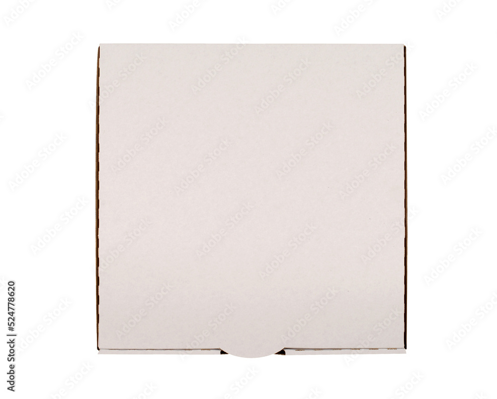 Plain white pizza box top isolated flat transparent background photo ...