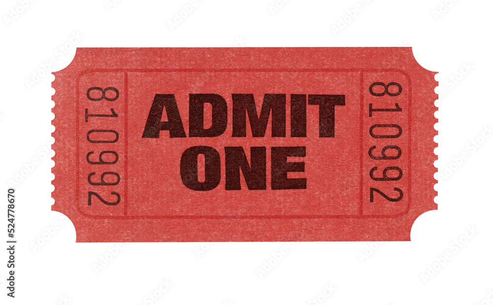 Red admit one movie ticket isolated transparent background photo PNG ...