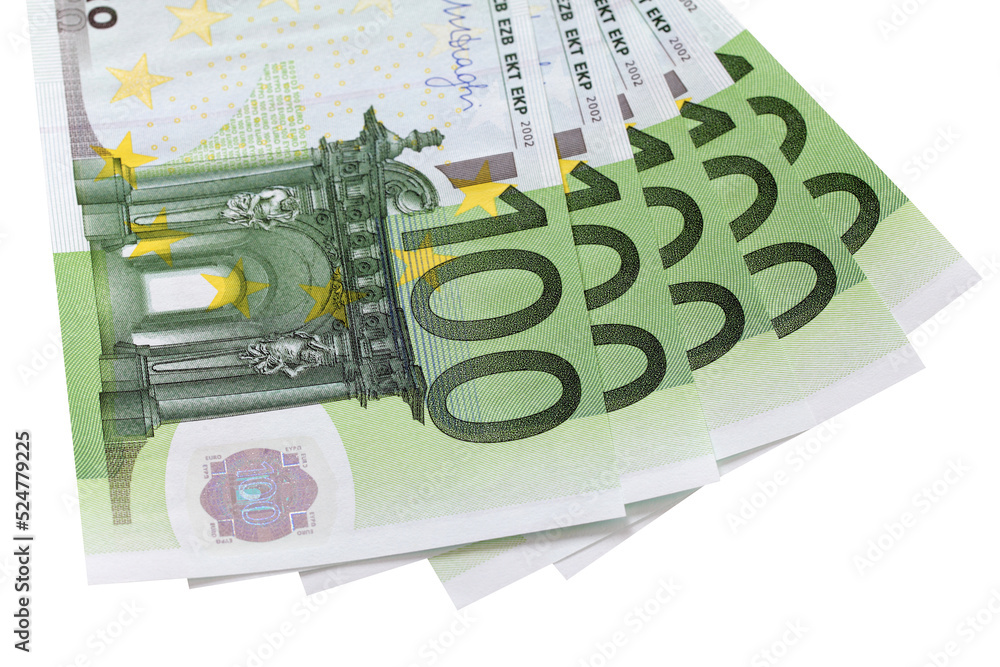 Several Euro 100 hundred money banknotes bills isolated transparent ...