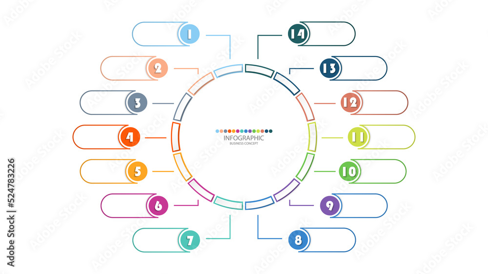 Basic circle infographic template with 14 steps, process or options ...