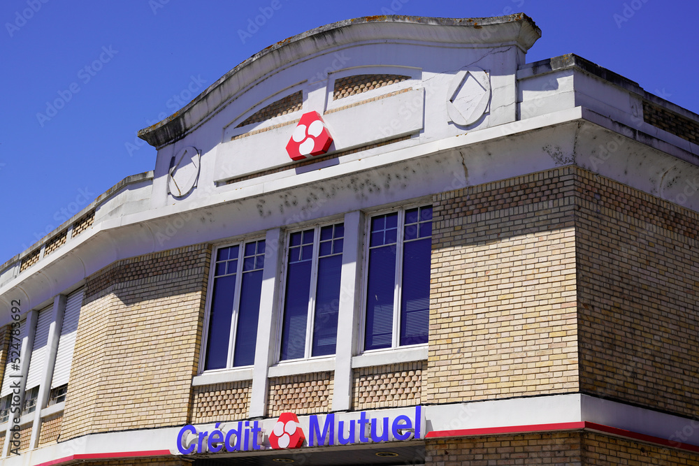 credit mutuel wall entrance french sign text bank logo brand office ...