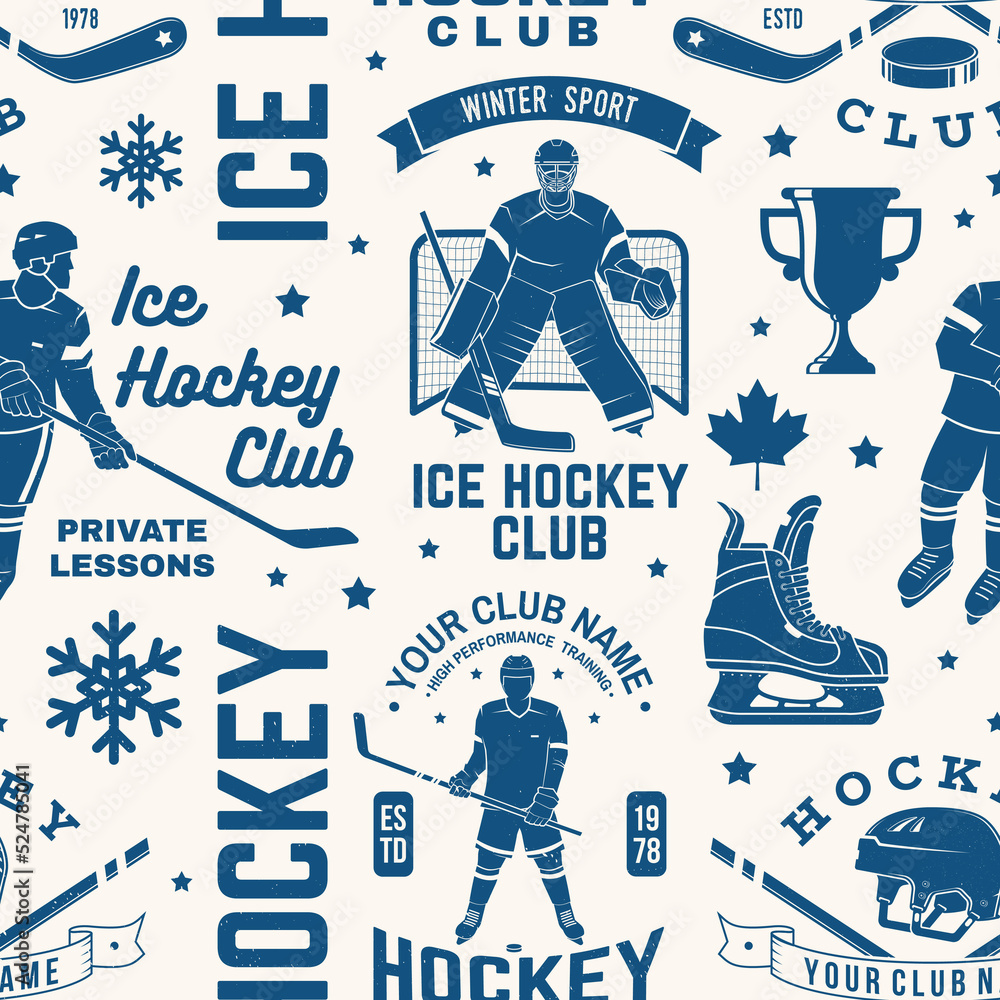 Ice hockey club seamless pattern in retro style. Vector illustration ...