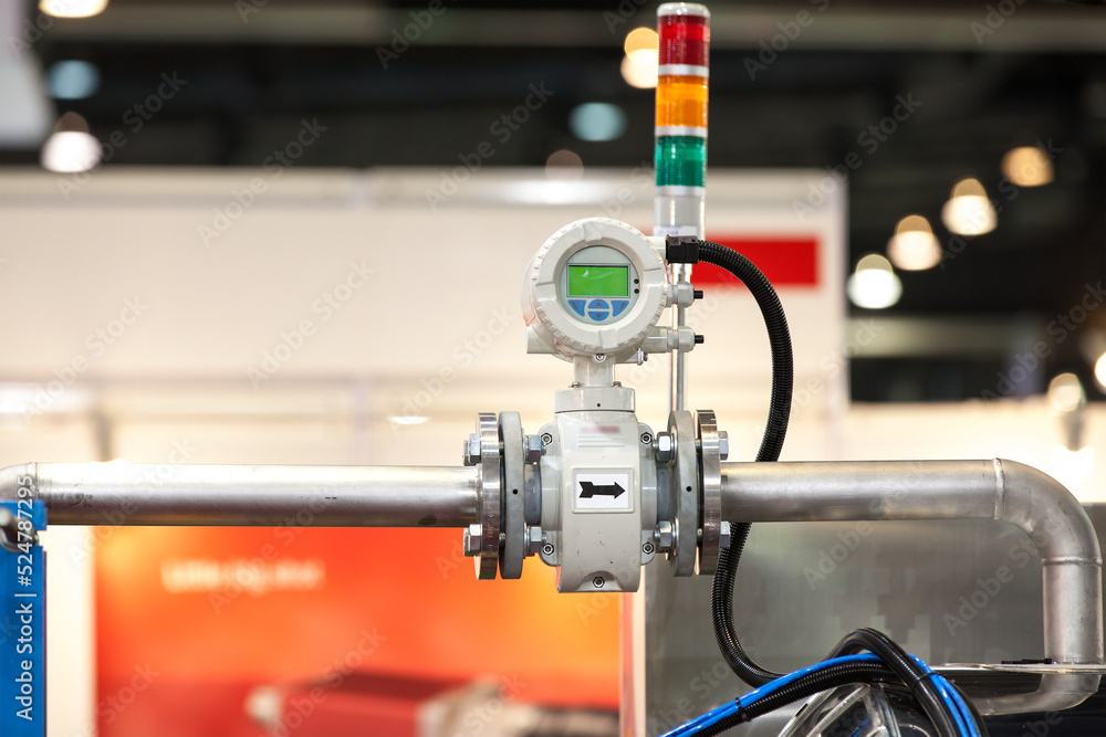 Flow meter system on factory pipeline Stock Photo | Adobe Stock