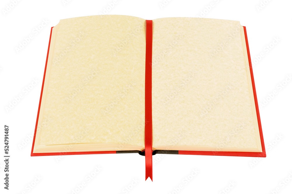 Open red book with blank pages and bookmark isolated transparent ...