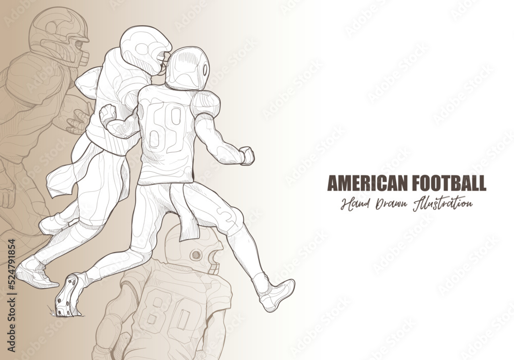 hand drawing American football player on vintage background design ...