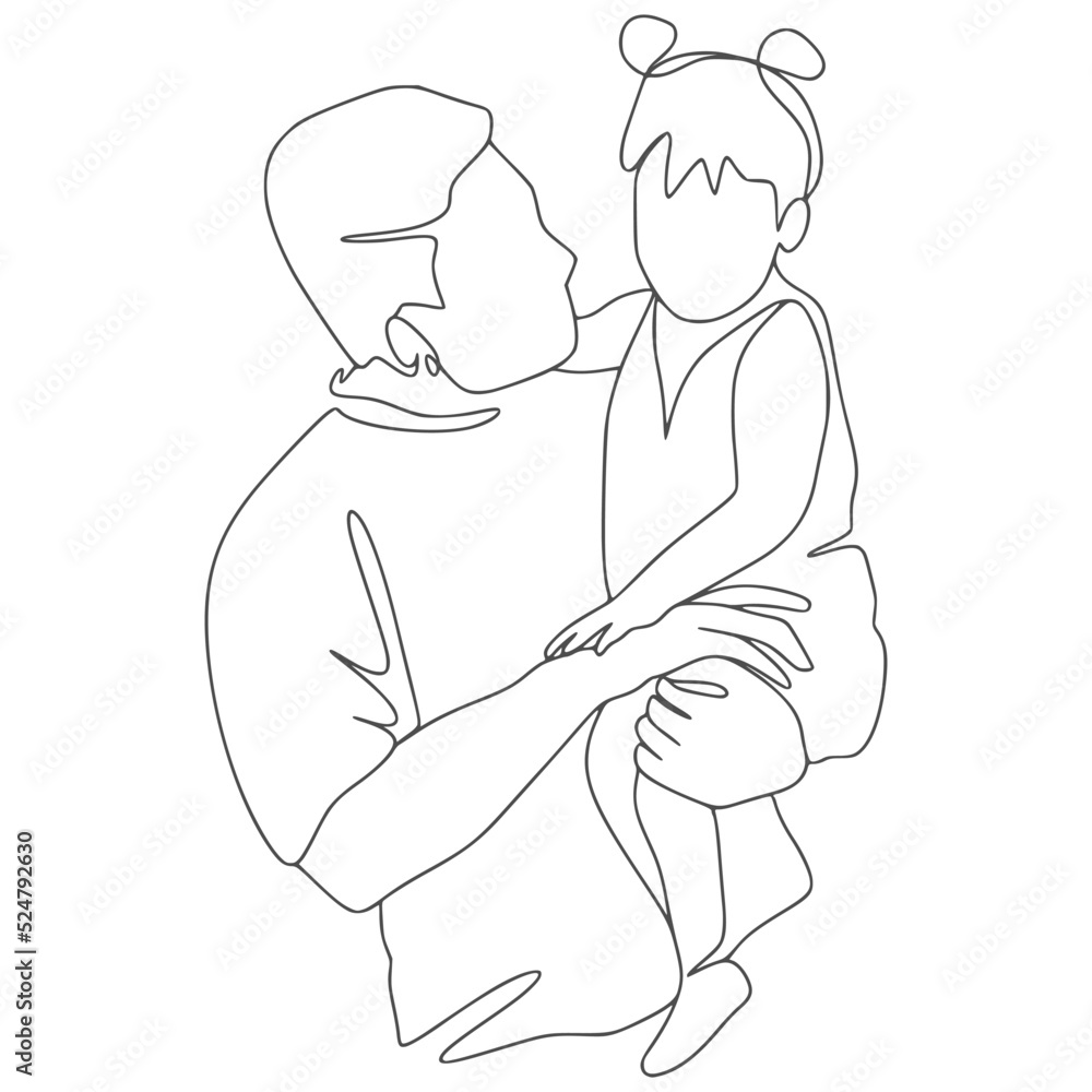 Minimalist Lineart Father and Daughter Monoline Line art Illustration ...