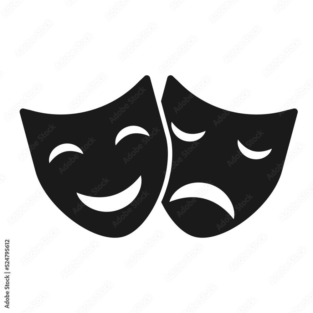 Set of Theater face mask icon, emotion actor comedy and drama symbol ...