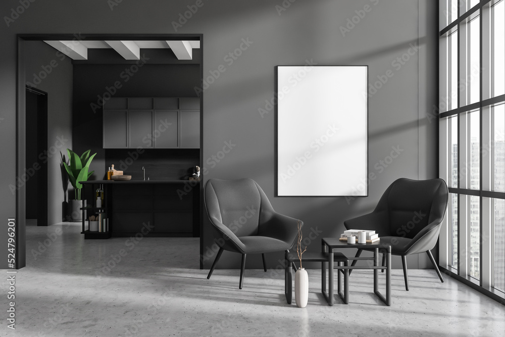 Modern dark studio room interior with empty white poster Stock ...