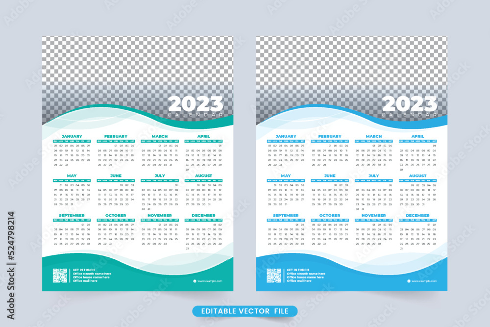 2023 weekend organizer and calendar design with abstract shapes. Yearly ...
