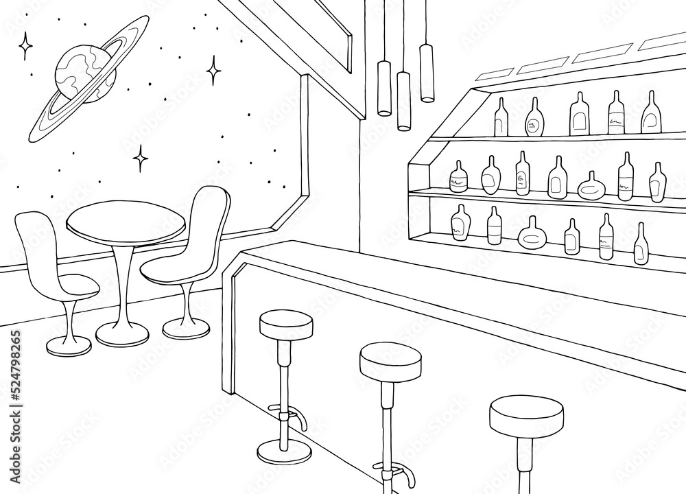 Space bar interior graphic black white sketch illustration vector Stock ... Space bar interior graphic black white sketch illustration vector Stock ...