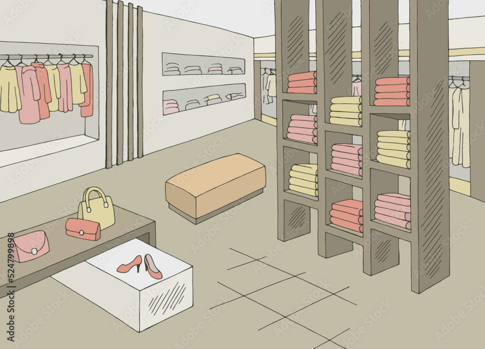 Shop store interior graphic color sketch illustration vector Stock ...