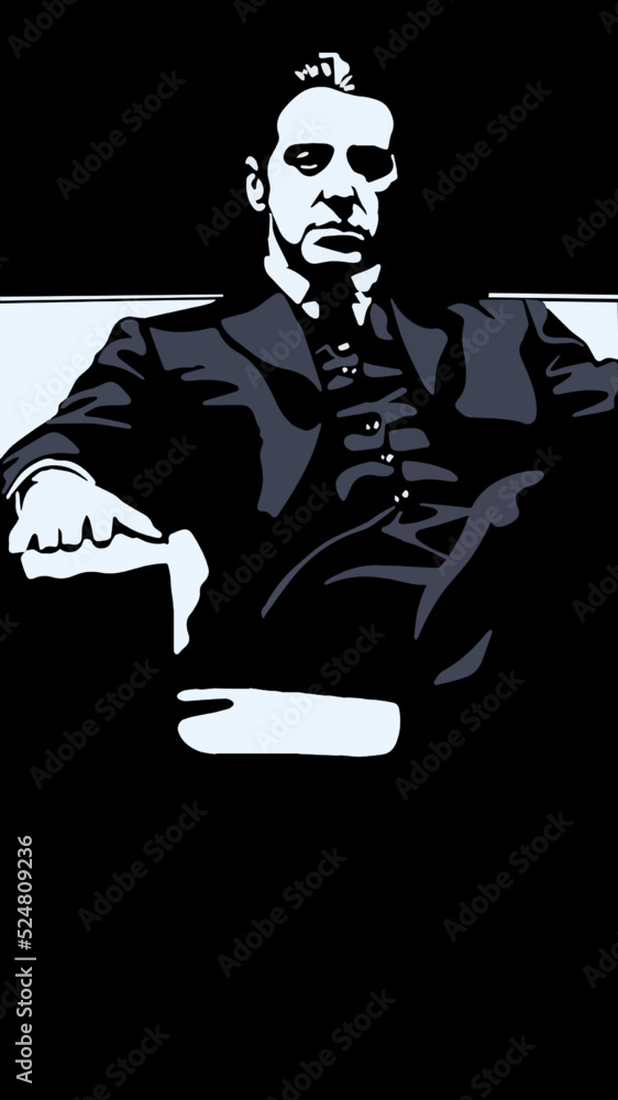 Mafia boss sitting couch vector illustration. Black, grey and white ...