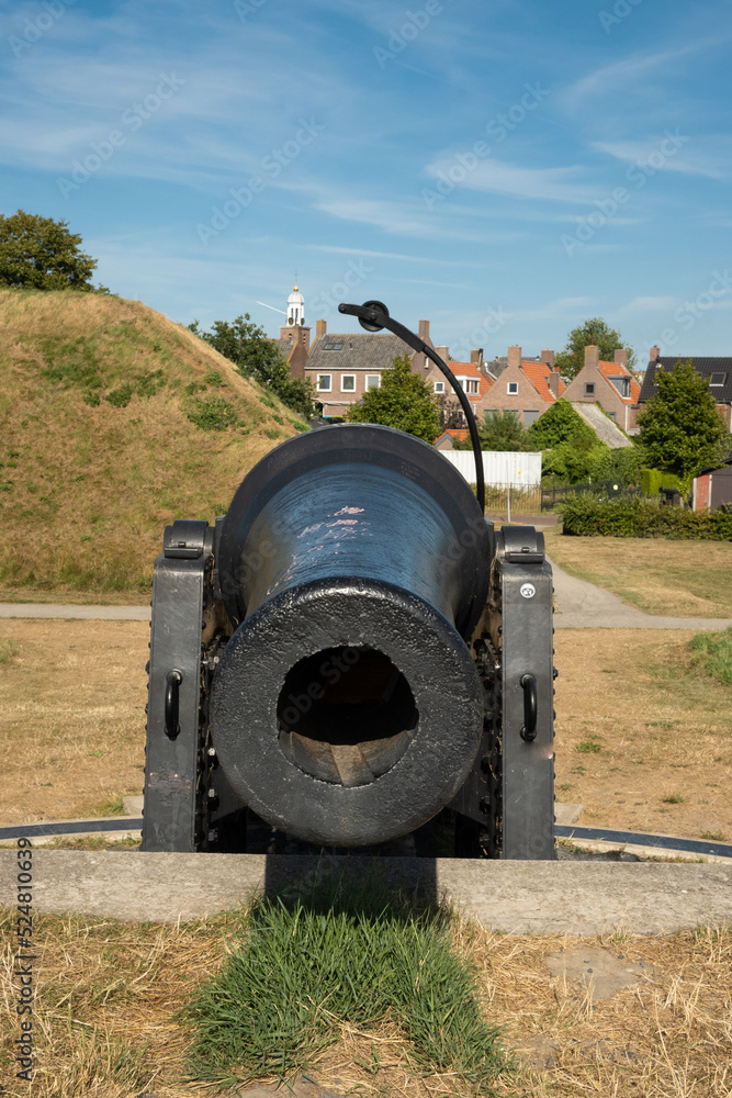 Direct shot of a cannon at the abandoned military fort in ...