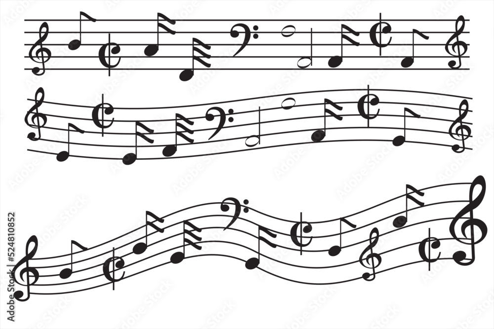 Music notes for music background. Collection of pentagram with musical ...