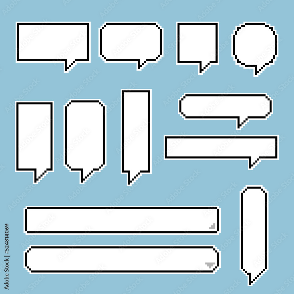 collection set of retro game 8 bit pixel speech bubble balloon, text ...