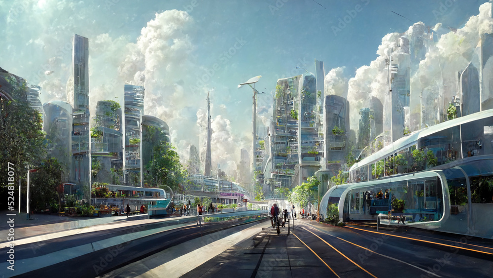 3D render of urban mobility in future background. CG artwork design ...