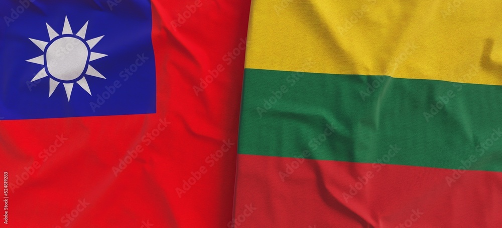 Flags of Taiwan and Lithuania. Linen flag close-up. Flag made of canvas ...