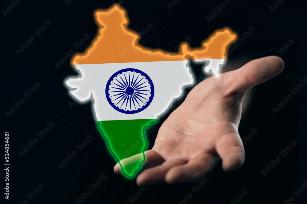 helping hand of india, map of india in hand on dark background Stock ...