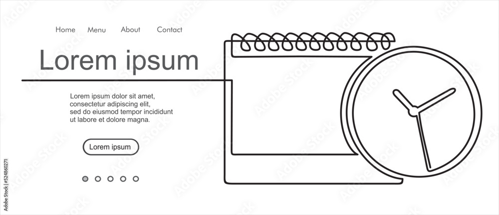 Continuous one single line drawing of calendar and clock icon. Schedule ...