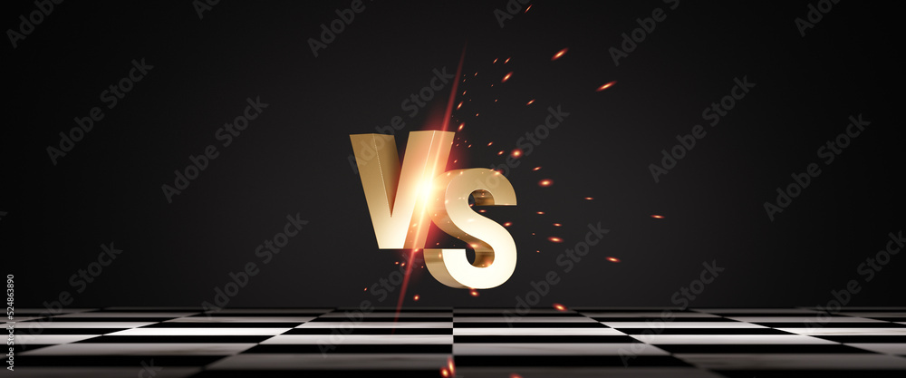 Versus or VS battle on chessboard with dark and fire ball background ...