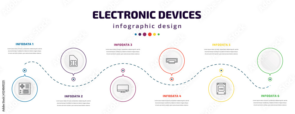 electronic devices infographic element with icons and 6 step or option ...