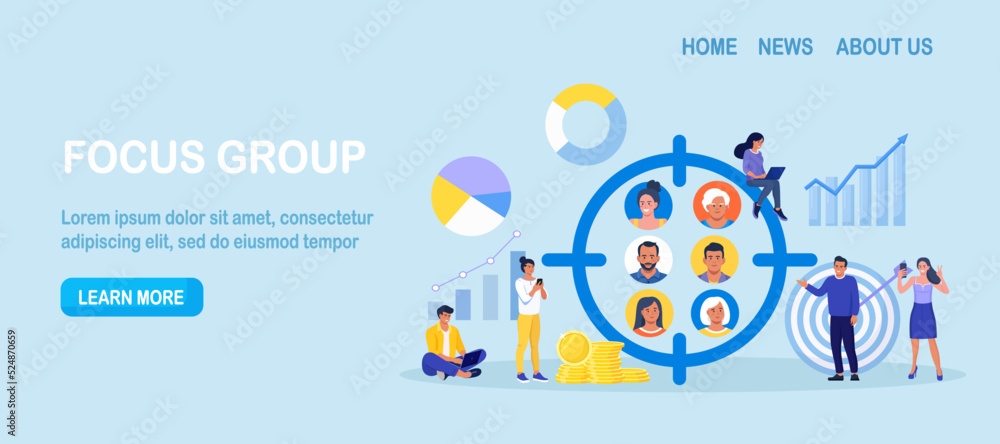 Marketing social focus group. People avatars in crosshair. Businessmen ...