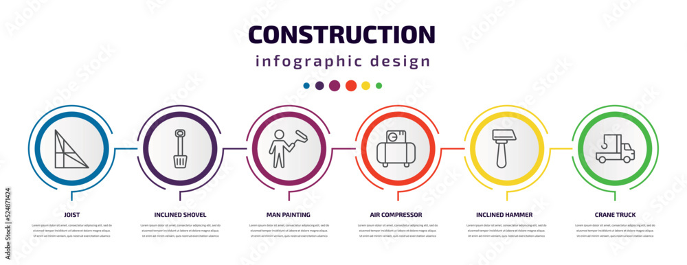 construction infographic template with icons and 6 step or option ...