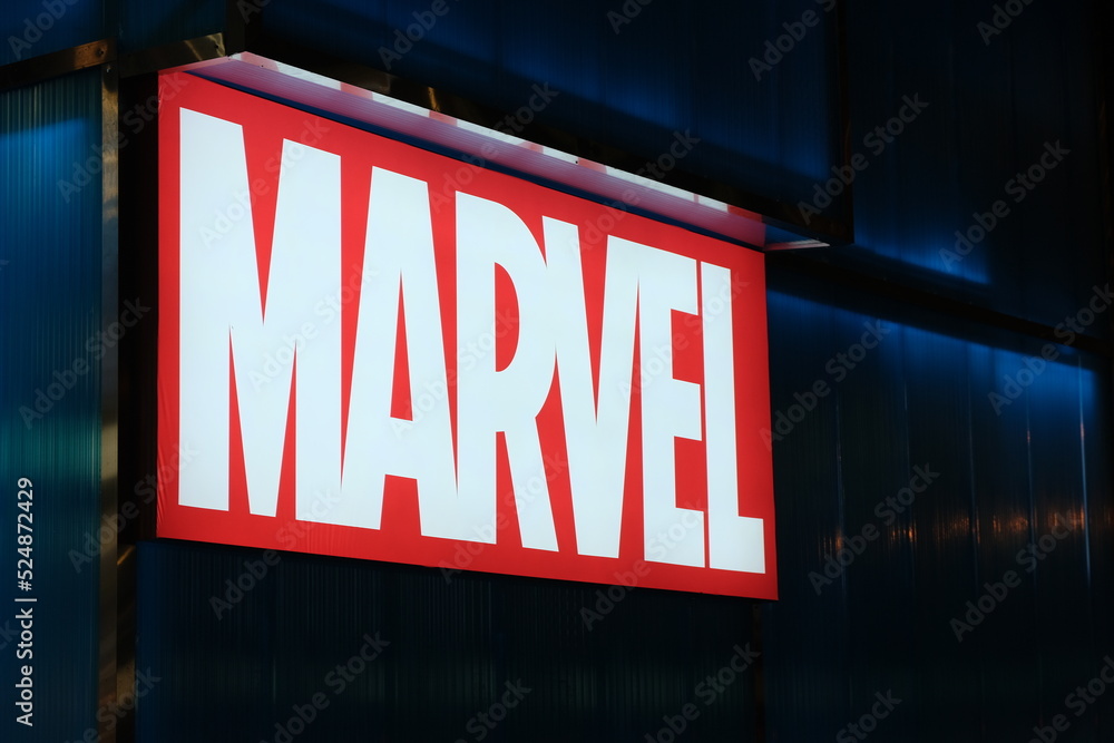 Shanghai,China-August 20th 2022:close up Marvel Comics brand logo at ...