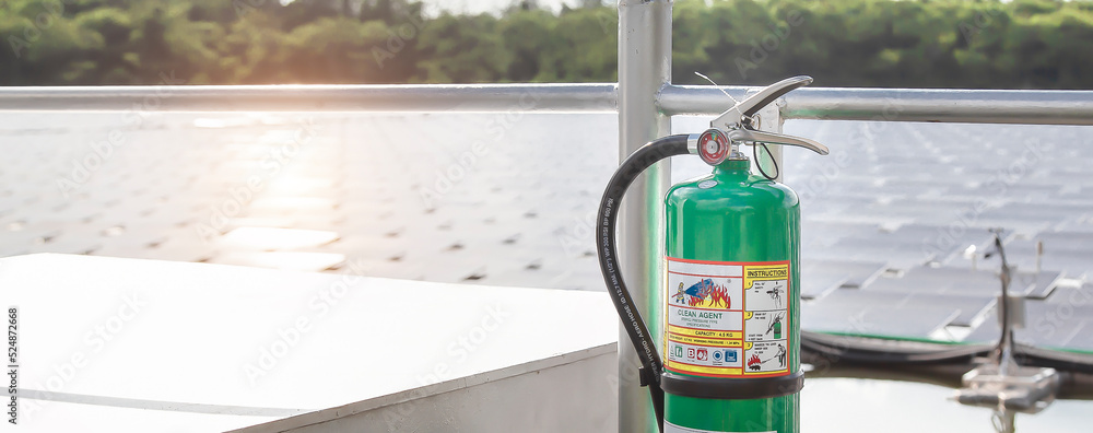 Green Clean Agent Fire Extinguisher With Solar Floating background ...