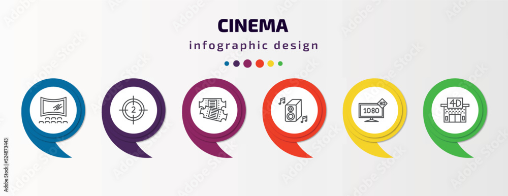 cinema infographic template with icons and 6 step or option. cinema ...