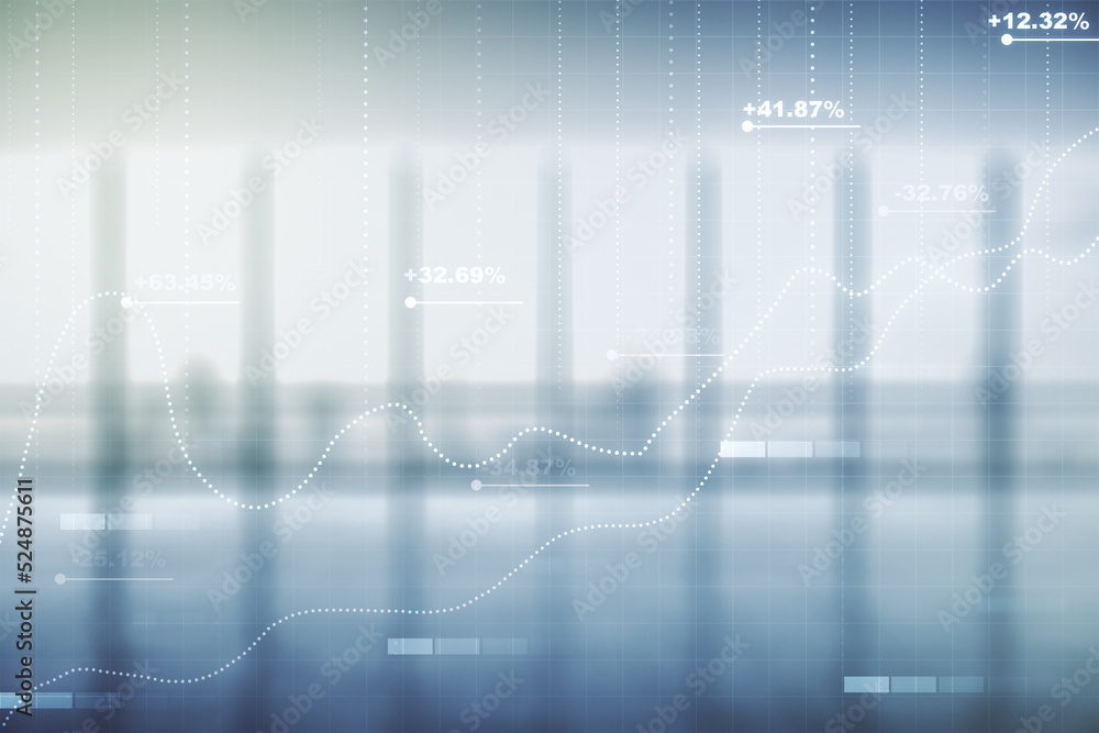 Multi exposure of abstract virtual graphic data spreadsheet sketch on ...