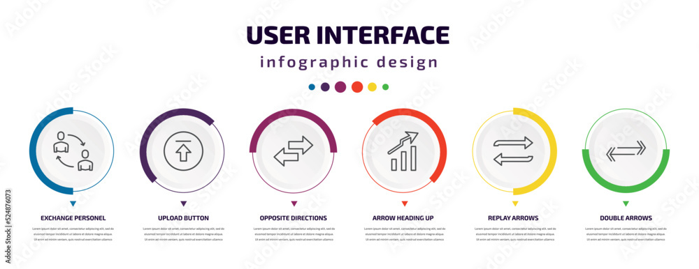 user interface infographic element with icons and 6 step or option ...