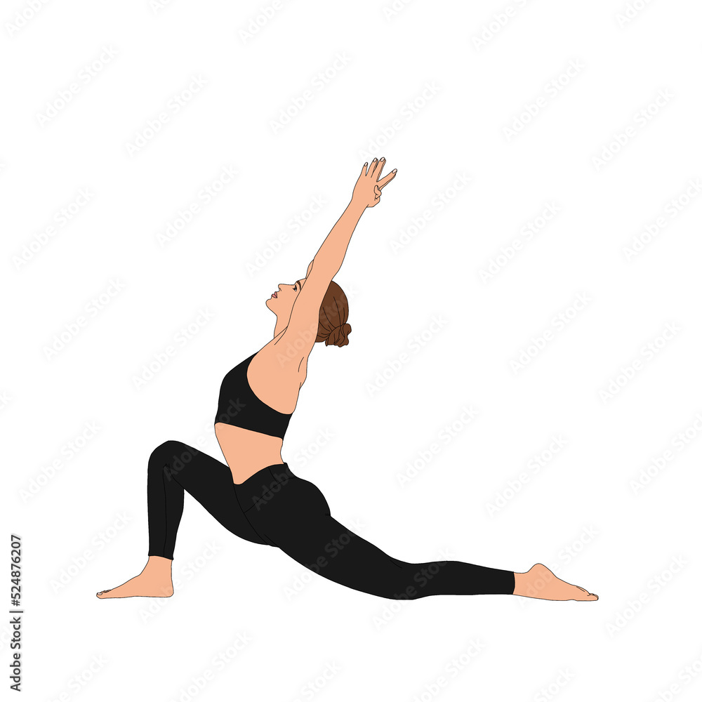PNG Low Lunge (monkey lunge) / Anjaneyasana. Flexible Woman doing deep ...