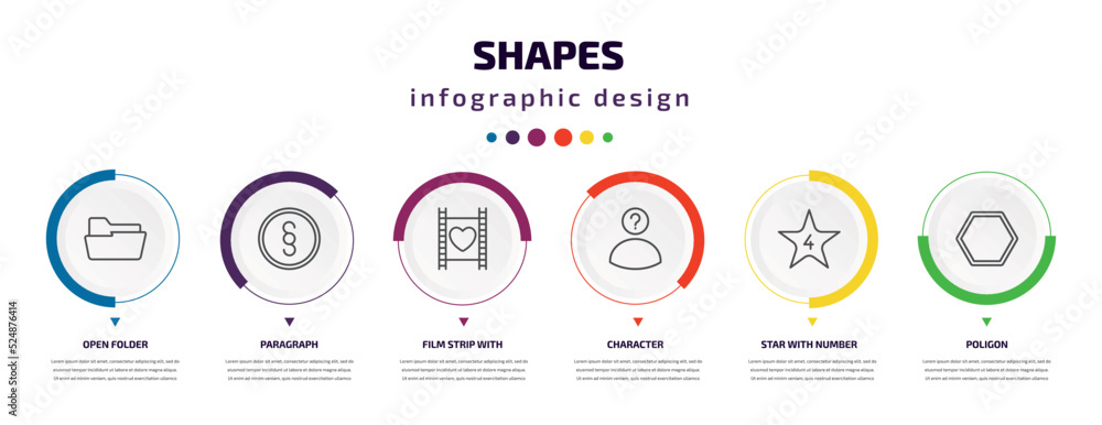 shapes infographic element with icons and 6 step or option. shapes ...