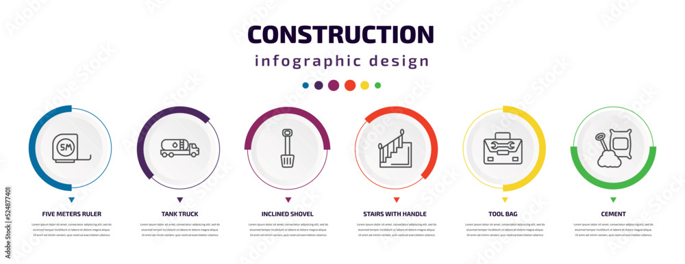 construction infographic element with icons and 6 step or option ...