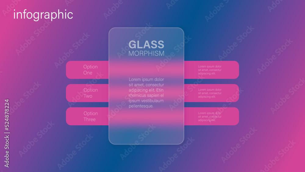 Infographic for 6 options, vector gradient design with realistic frosted glass, glassmorphism ...