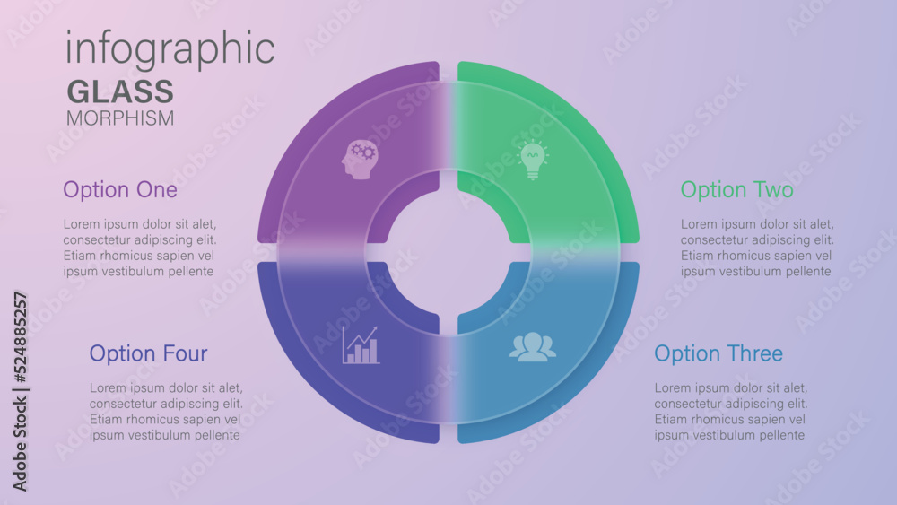 Infographic for 4 options, vector gradient design with realistic frosted glass, glassmorphism ...