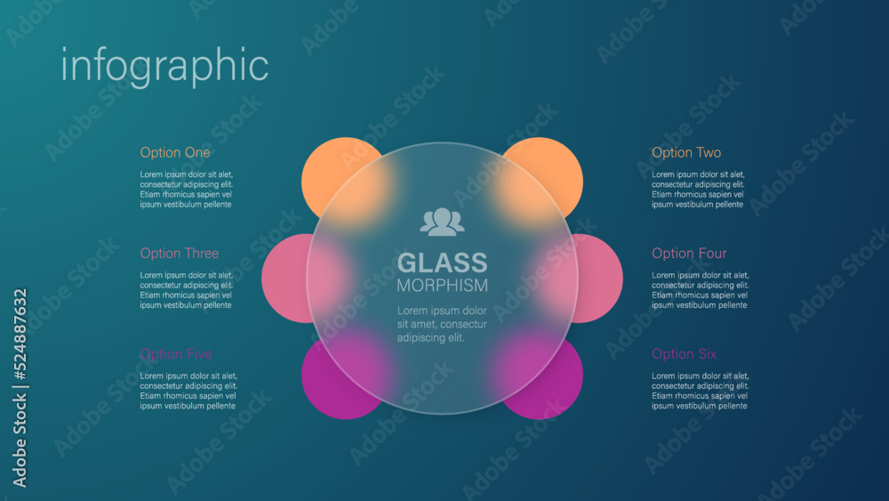 Infographic for 6 options, vector gradient design with realistic ...
