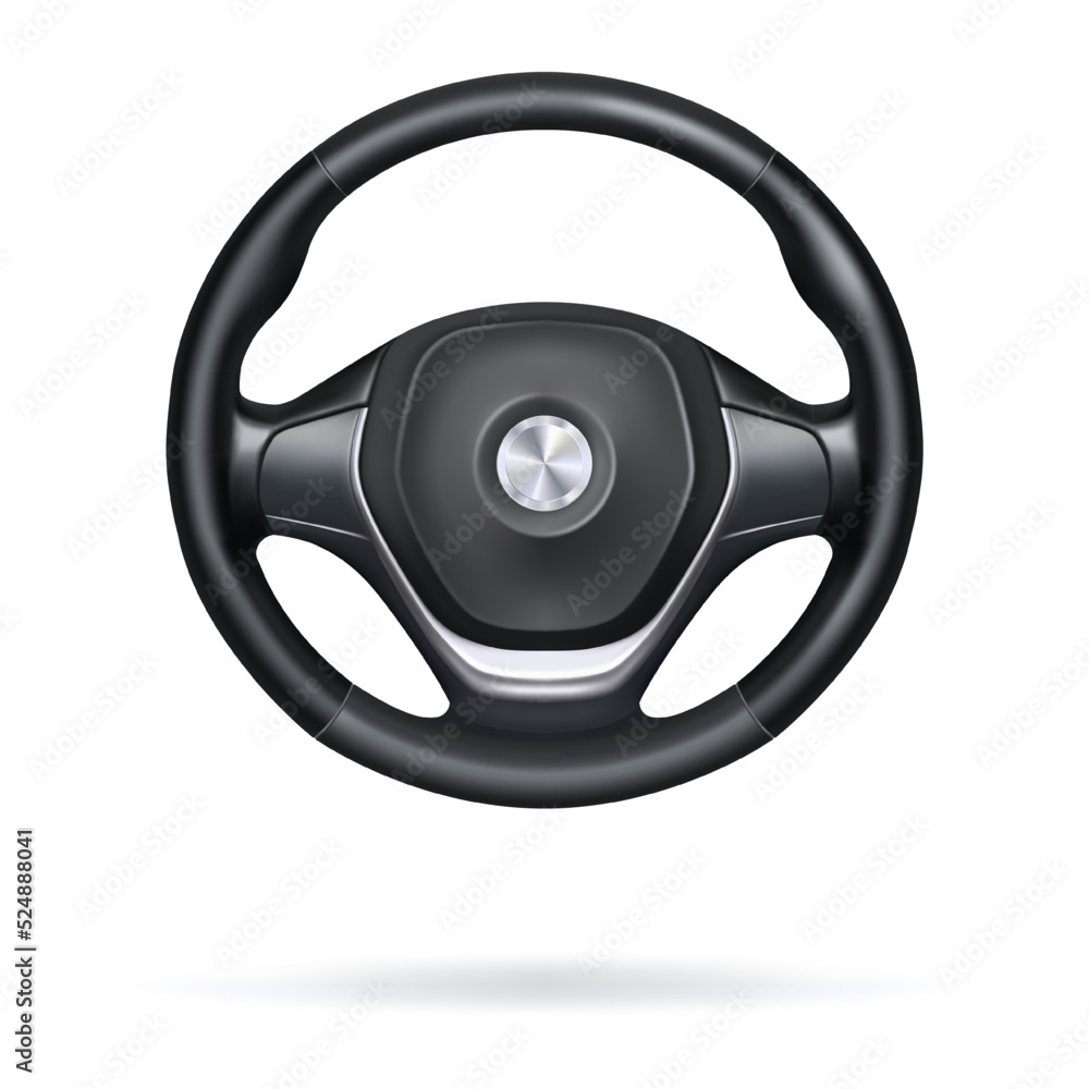 Vector illustration, car steering wheel, realistic 3d icon Stock Vector ...