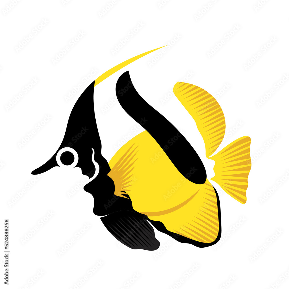 longfin bannerfish or pennant coralfish. coral fish illustration. the ...